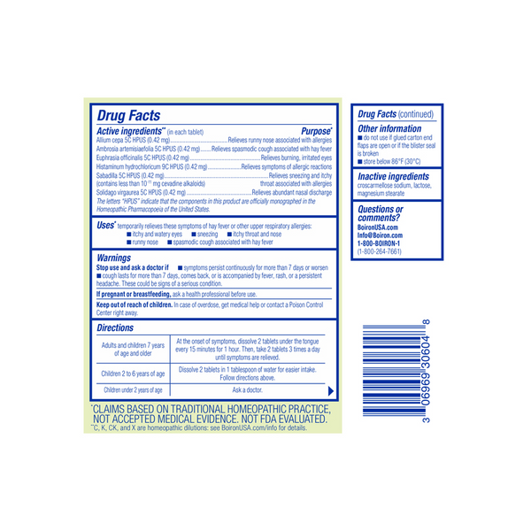 AllergyCalm™ Tablets - Boiron - 60 meltaway tablets - Healthquest Vitamins